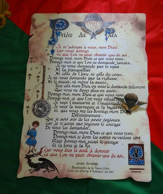 LÉGION ÉTRANGÈRE-IMAGE POSTER MILITAIRE "PRIÈRE PARACHUTISTE" DE 2°R.E ...