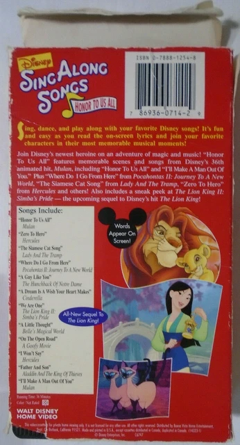 5 VHS DISNEY Family Sing Along Songs Heigh-Ho Small World Mulan Cinderella Dumbo $55.99 ...