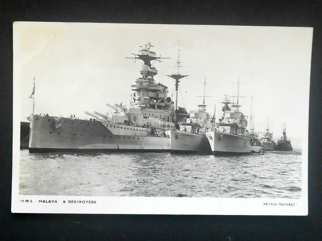 ROYAL NAVY BATTLESHIP H.M.S. MALAYA and Destroyers .. ( WW2 Britain ...