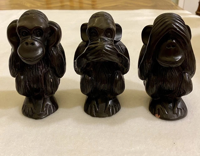 THREE WISE MONKEYS Hear See Speak No Evil Monkeys 4"T Resin Nice £18.69 ...