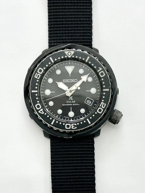 CUSTOM MOD SEIKO SNE497 Solar Darth Tuna Diver Watch NATO RARE Ninja ...