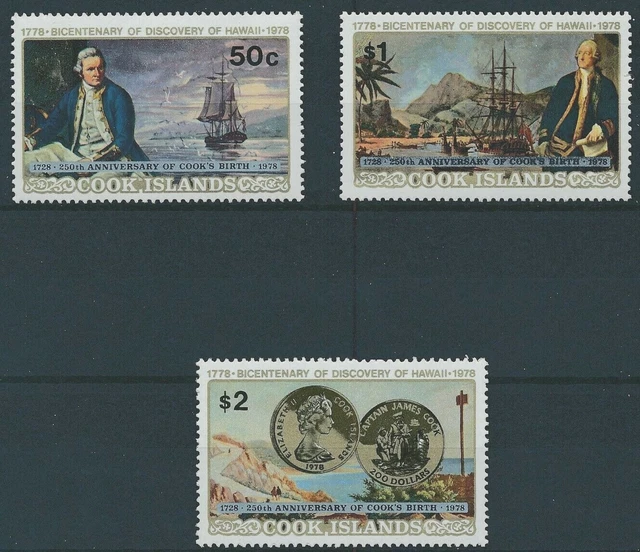 COOK ISLANDS 1978 - 250th Anniversary Birth of James Cook - Set of 3 ...