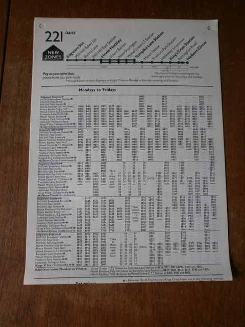 LONDON TRANSPORT BUS Stop Timetable Panel-Route 221, 1981 £1.99 ...