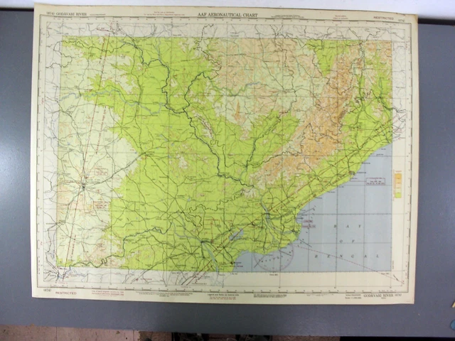 US ARMY AIR Force Map Aeronautical Pilot Chart Ww2 1944 Godavari River ...