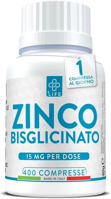 ZINCO INTEGRATORE 400 Compresse Di Zinco Bisglicinato Piùlife, 15Mg ...