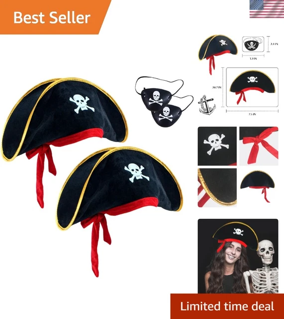 DELUXE PIRATE HAT Set - Non-Toxic Plush Caps with Eye Patches for Kids ...
