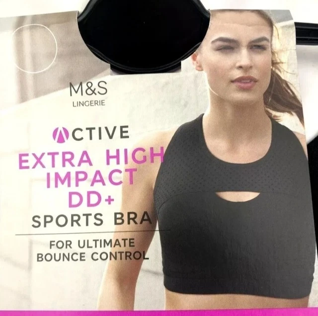NEW M&S GOODMOVE Extra High Impact Full Cup BLACK Sports Bra 42G # 426 ...