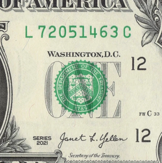 BROKEN LADDER FANCY Serial Number One Dollar Bill L72051463C FW CU £19. ...