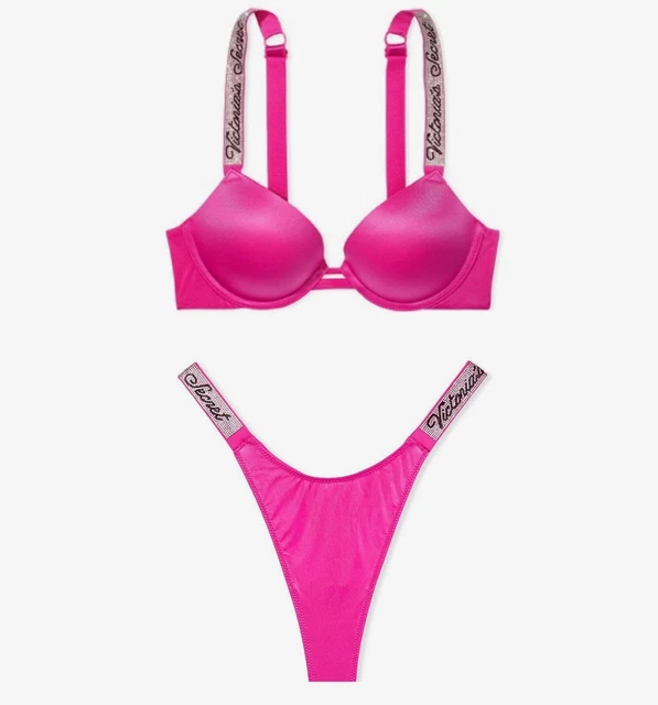 Victorias Secret Very Sexy Shine Strap Bra Set Rhinestones Red Lace