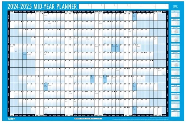 A1 2024-25 ACADEMIC Mid Year Student Wall Planner Calendar With Pen ...