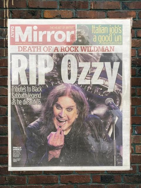 DAILY MIRROR NEWSPAPER UK 23 July 2025, Ozzy Osbourne Dies At 76, RIP ...