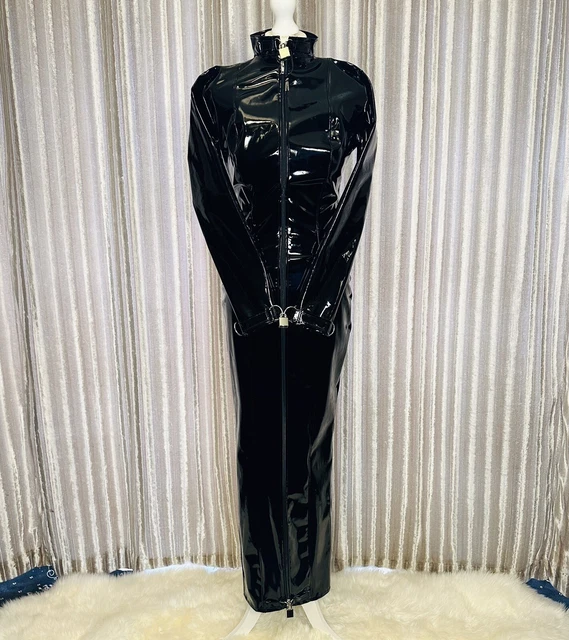 MISFITZ BLACK PVC padlock lockable hobble dress, two way zip. Size 28 TV CD Goth £79.95 ...