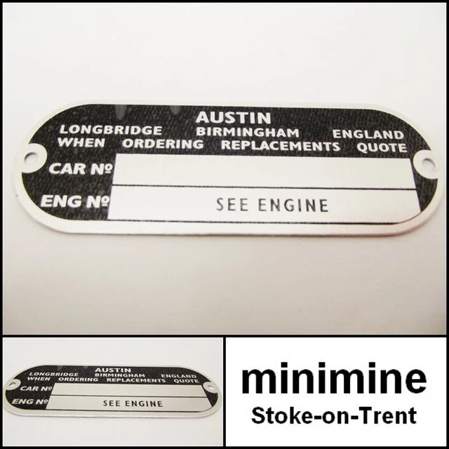 CLASSIC MINI CHASSIS Plate Austin EARLY morris leyland bmc cooper rover ...
