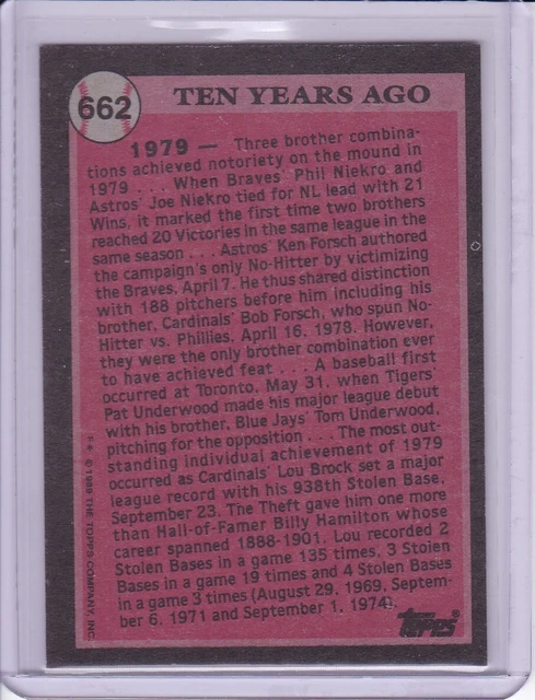 LOU BROCK 1979 Turn Back the Clock 1989 Topps Baseball Card 662 Grade ...