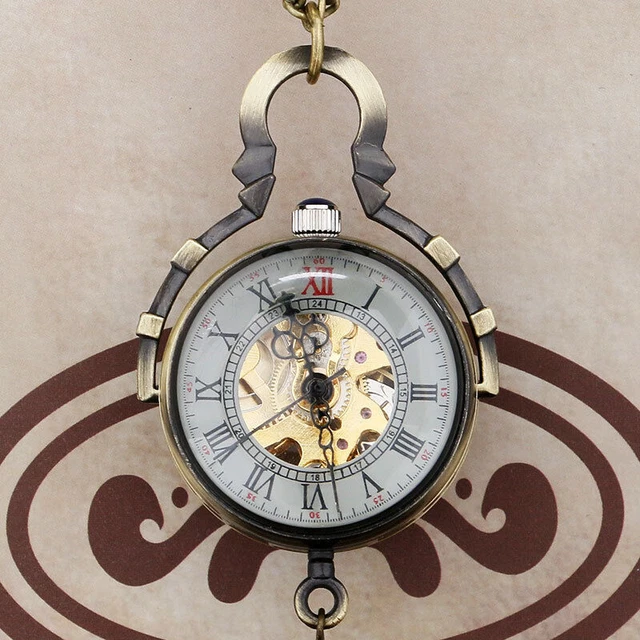 VINTAGE GLASS BALL Shape Women Men Hand-Wind Mechanical Pocket Watch ...