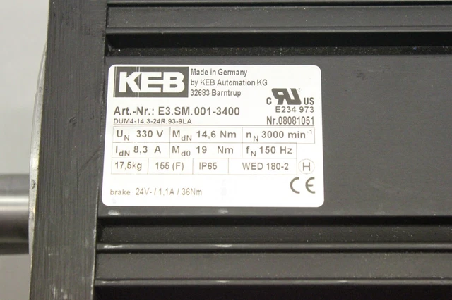 KEB E3.SM.001-3400 8.3A 3000min Servo Motor DUM4-14.3-24R.93-9LA £1,207 ...