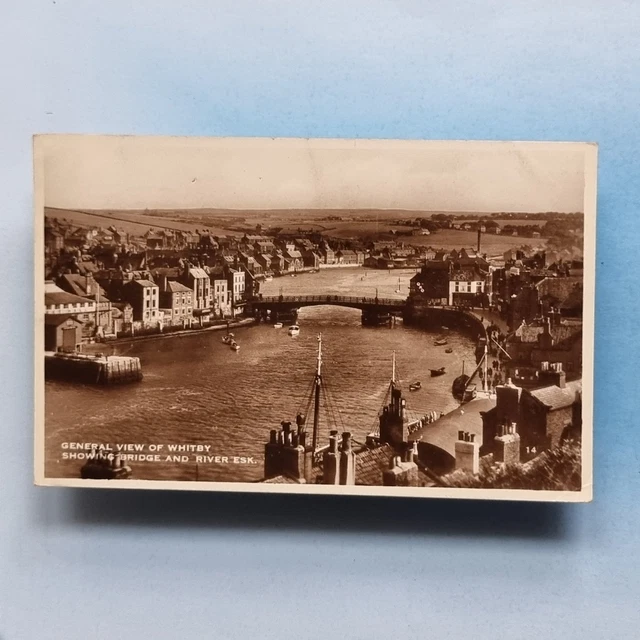 WHITBY POSTCARD 1933 Real Photo River Esk Bridge Quay Market Hall ...