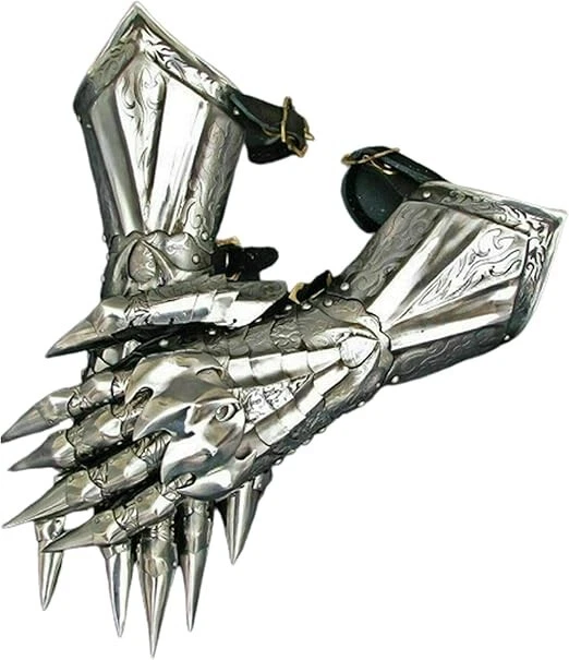 MEDIEVAL GAUNTLET GLOVES Pair Brass Accents Knight Crusader Armor Steel ...
