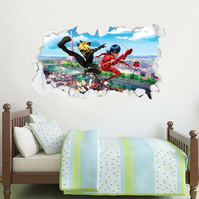 MIRACULOUS WALL DECAL - Ladybug Cat Noir Paris Broken Wall Sticker ...