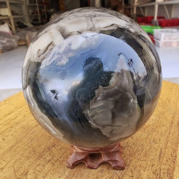 975G RARE NATURAL blue Volcanic Rock agate Sphere Quartz Crystal Ball ...