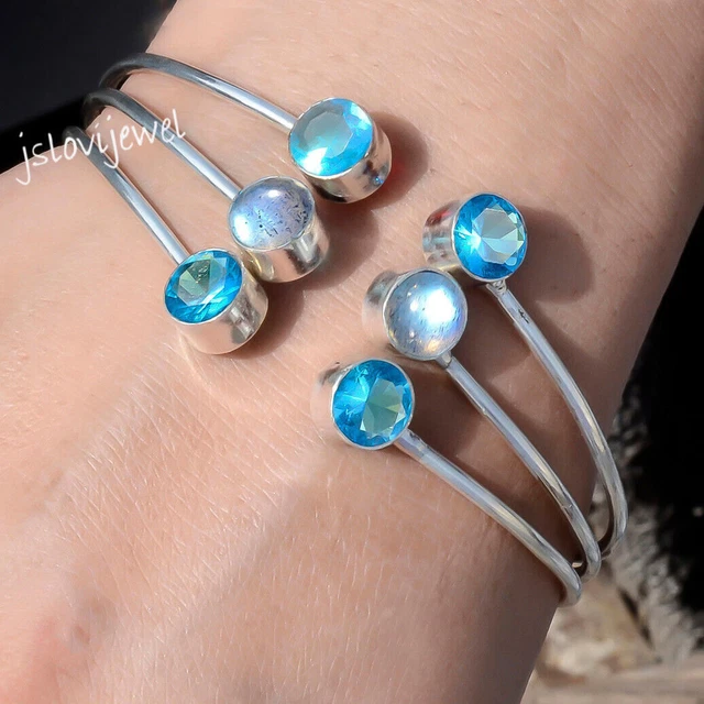 TOPAZE BLEUE DE Londres, bracelet de bijoux en argent sterling 925 avec ...