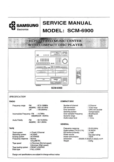 SAMSUNG SCM-6900 SERVICE Manual (in digital format, no paper) EUR 5,99 ...