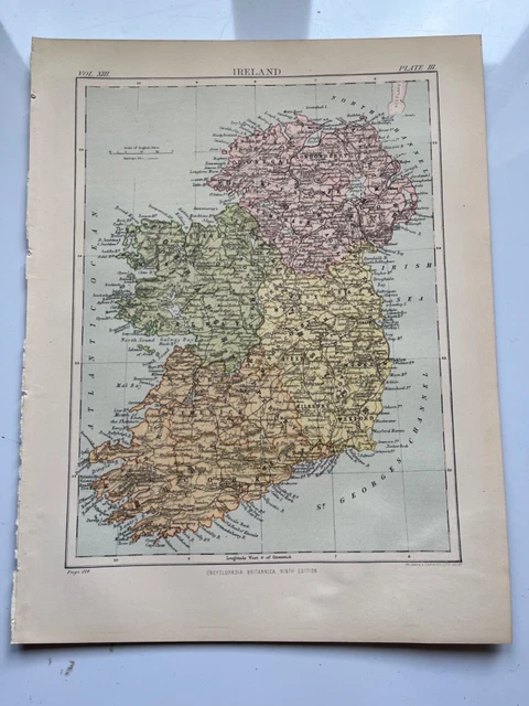 C1895 MAP OF Ireland antique vintage Britannica 9th £6.00 - PicClick UK