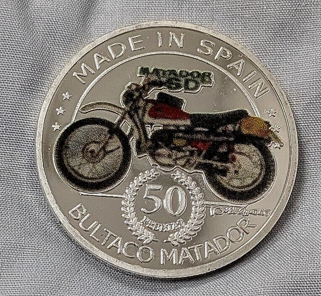 MOTOR CYCLE SILVER Coin Medal Bike Spanish Isle of Man TT Vintage Retro ...