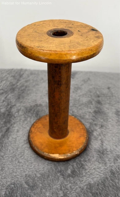 VINTAGE LARGE INDUSTRIAL Wooden Bobbin Spool-Textile Yarn Spindle-7" X ...