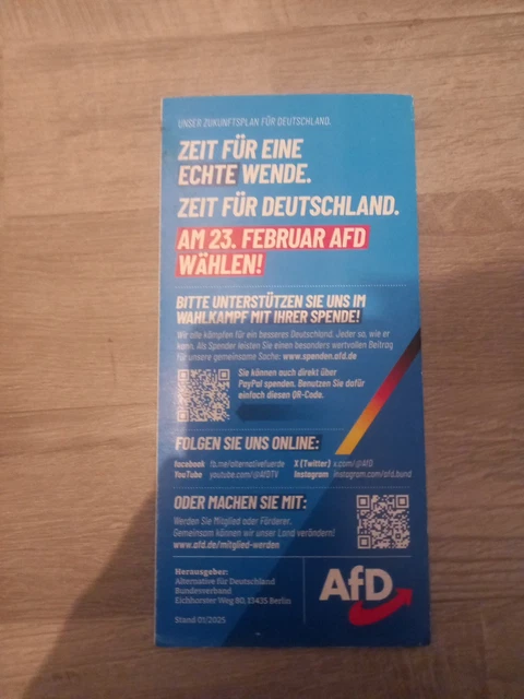 AFD ALICE WEIDEL Flyer 2025 Zeit Für Deutschland Neu EUR 8,00 - PicClick DE
