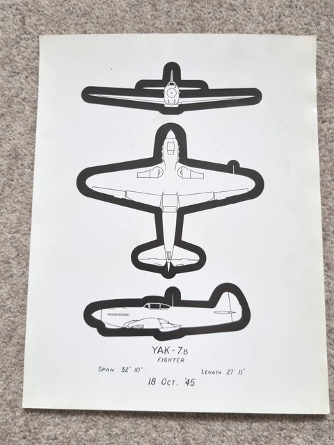 LARGE WW2 AIRCRAFT RECOGNITION PHOTO DIAGRAM YAK-7B FIGHTER OCT 1945 ...
