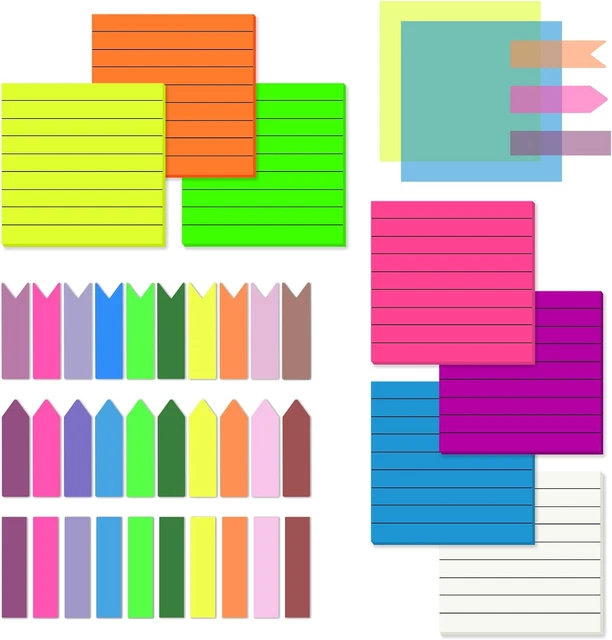 TRANSPARENT STICKY NOTES Lined, 350 Sheets 3X3 Inch with Lines and 3 ...