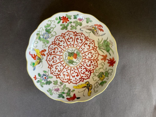 ANTIQUE CHINESE FLORAL butterflies bats porcelain plate £51.52 ...
