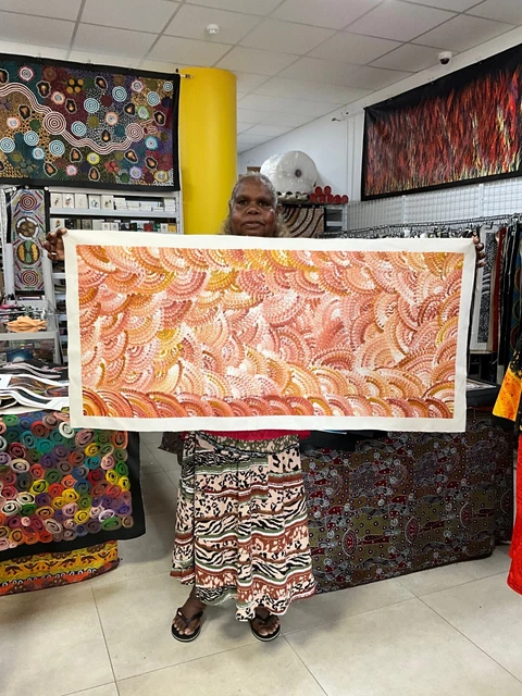 SHARON BUTCHER ABORIGINAL Artist Painting PEOPLE SAND DUNE BUSH TUCKER ...