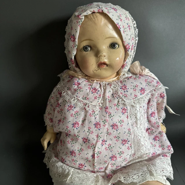 VINTAGE AMERICAN COMPOSITION Crying Baby Doll 1920s-30s Toy 21” Closing ...