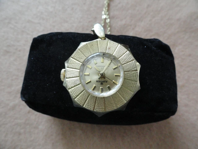 MONTRE PENDENTIF COLLIER mécanique vintage couleur or Suisse Jupiter ...