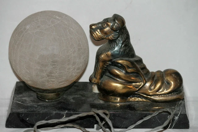 LAMPE GLOBE ART Déco signée Jamar chien marbre Art Deco Lamp Dog Marble ...