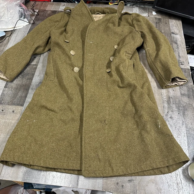 WWII US ARMY Wool Overcoat Trench Coat WW2 Heavy Green Double Breasted ...