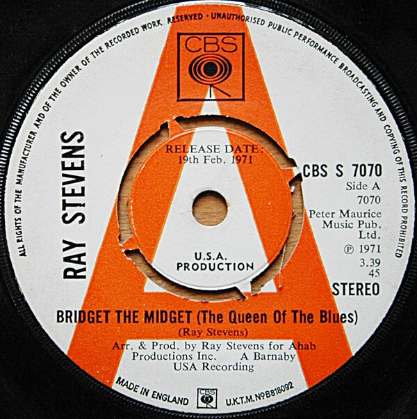 RAY STEVENS - Bridget The Midget The Queen Of The Blues / Can We Ge ...