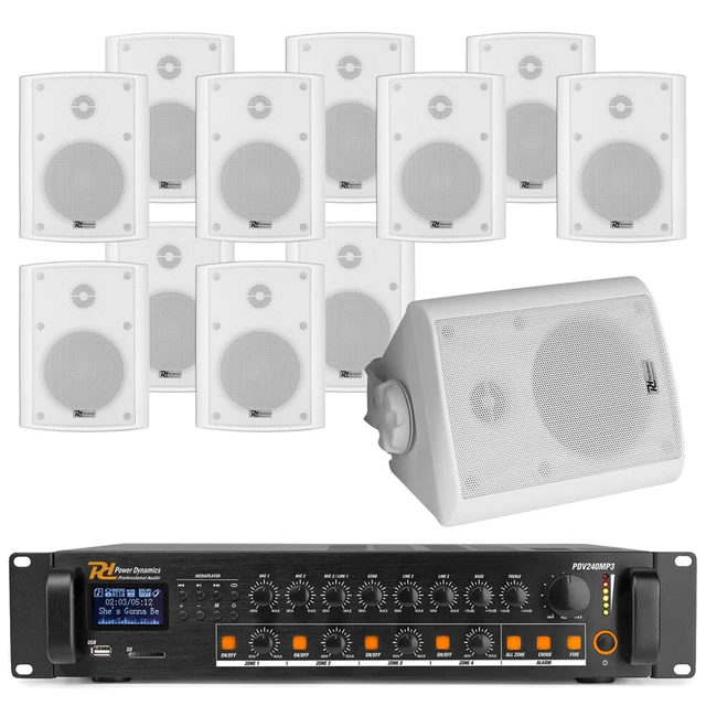 4 ZONE WEATHERPROOF PA System 12x 4" White Speakers & Bluetooth MP3 FM ...