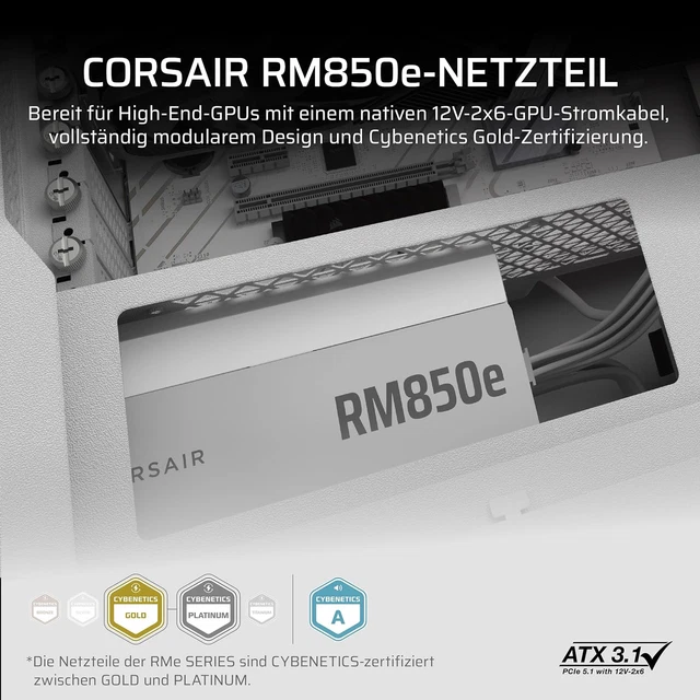 CORSAIR RM850E (2025) Vollständig Modulares, Geräuscharmes Atx-Netzteil ...