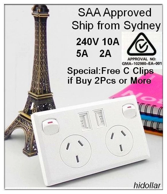 DOUBLE USB POWER Point Charger Dual Power Socket Gpo 10A With Switches ...