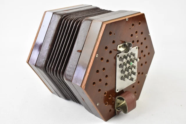 VINTAGE CONCERTINA ACCORDION 36 Buttons Brown Wooden Concertina In Case ...