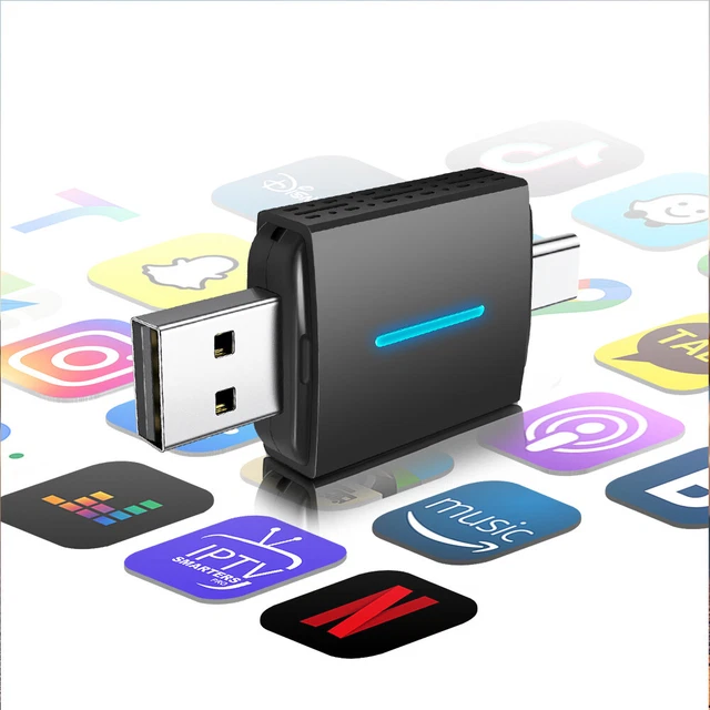 WIRED TO WIRELESS Carplay & Android Auto AI Box USB Plug and Play OTA ...