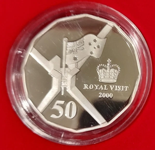 2000 QUEEN ELIZABETH II Royal Visit 50 cent silver proof coin. R.A.M ...