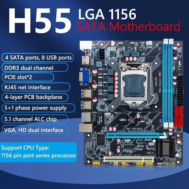 E# DESKTOP COMPUTER H55 Motherboard DDR3 for LGA 1156/i3/i5/i7 Gaming ...