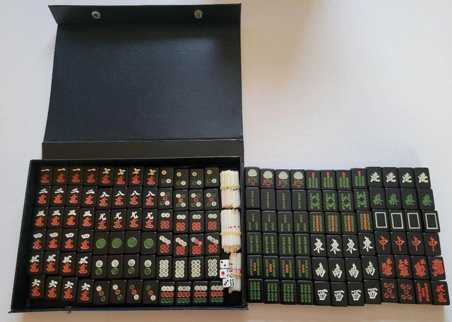 MAHJONG TILE SET, Black Painted Tiles, Height Approx. 2.6 Cm X Width 2 ...