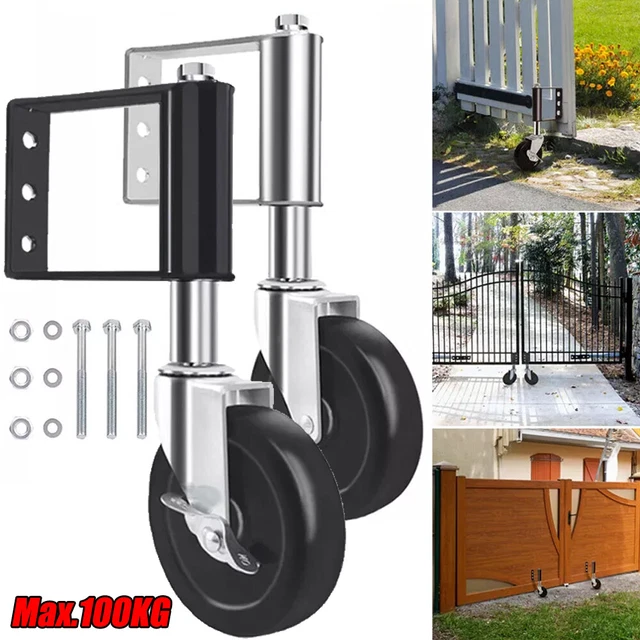 4& GATE WHEEL Spring Loaded Garden Galvanised Heavy Duty Sliding Caster ...