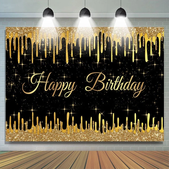 GOLD GLITTER STAR Black Happy Birthday Party Backdrop $37.94 - PicClick AU