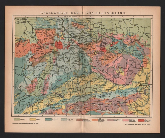 MAP MAP 1905: GEOLOGICAL MAP OF GERMANY. £17.13 - PicClick UK